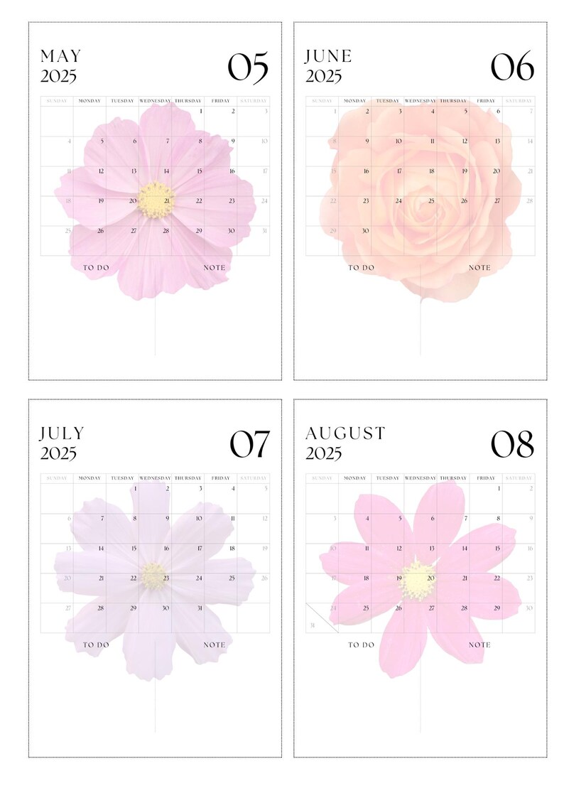 Flower Themed Printable Calendar for 2025 - Etsy