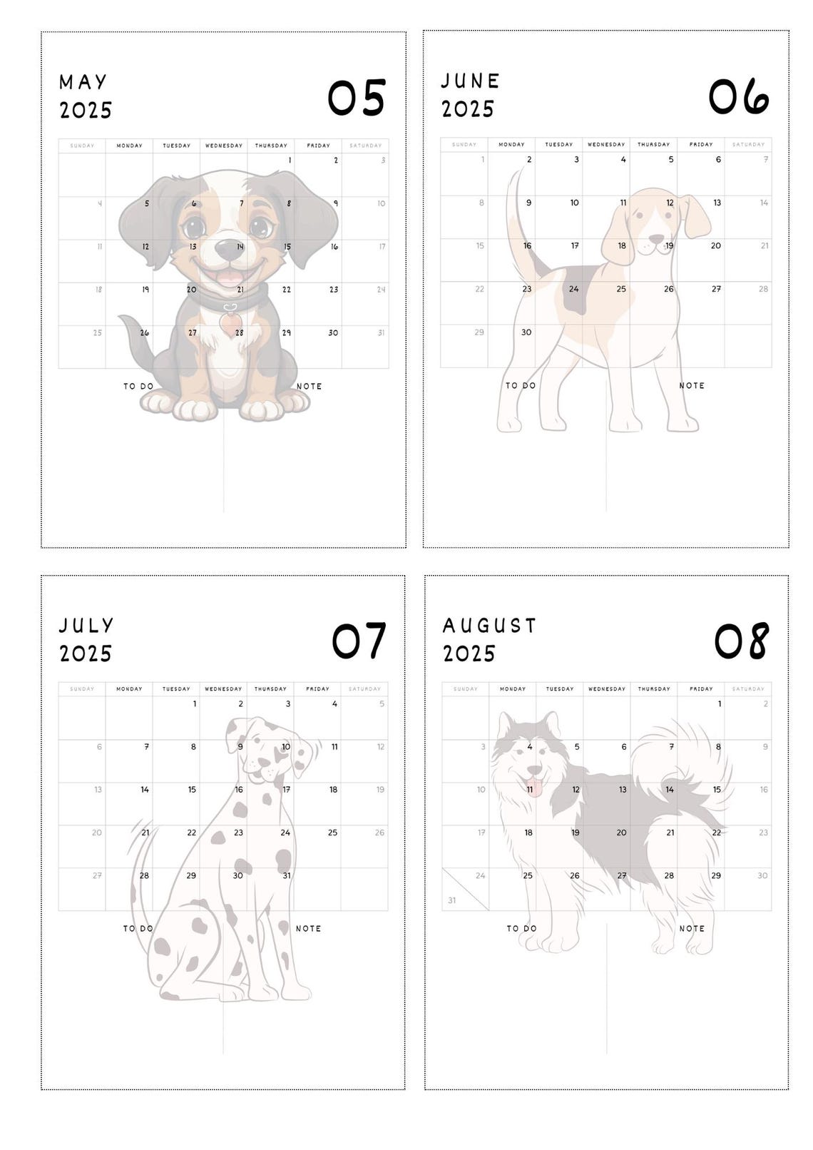 Dog Themed Printable Calendar for 2025 - Etsy