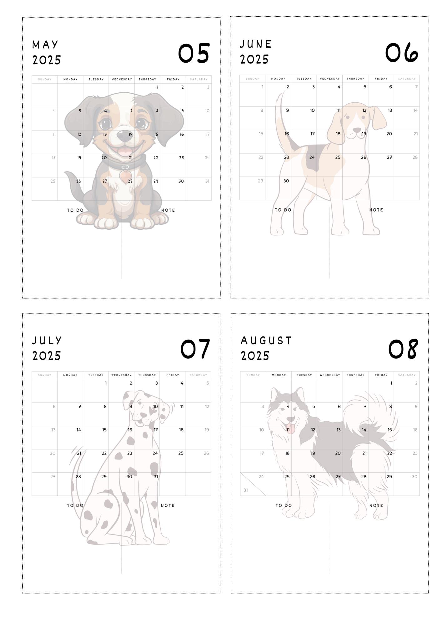 Dog Themed Printable Calendar for 2025 - Etsy