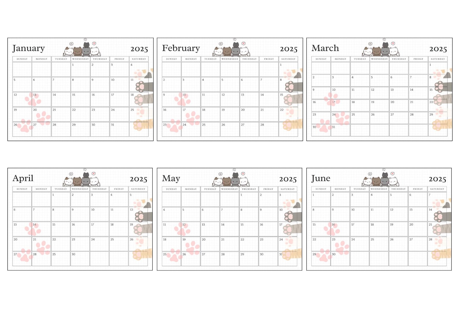 Cat Themed 2025 Calendar - Landscape - Etsy