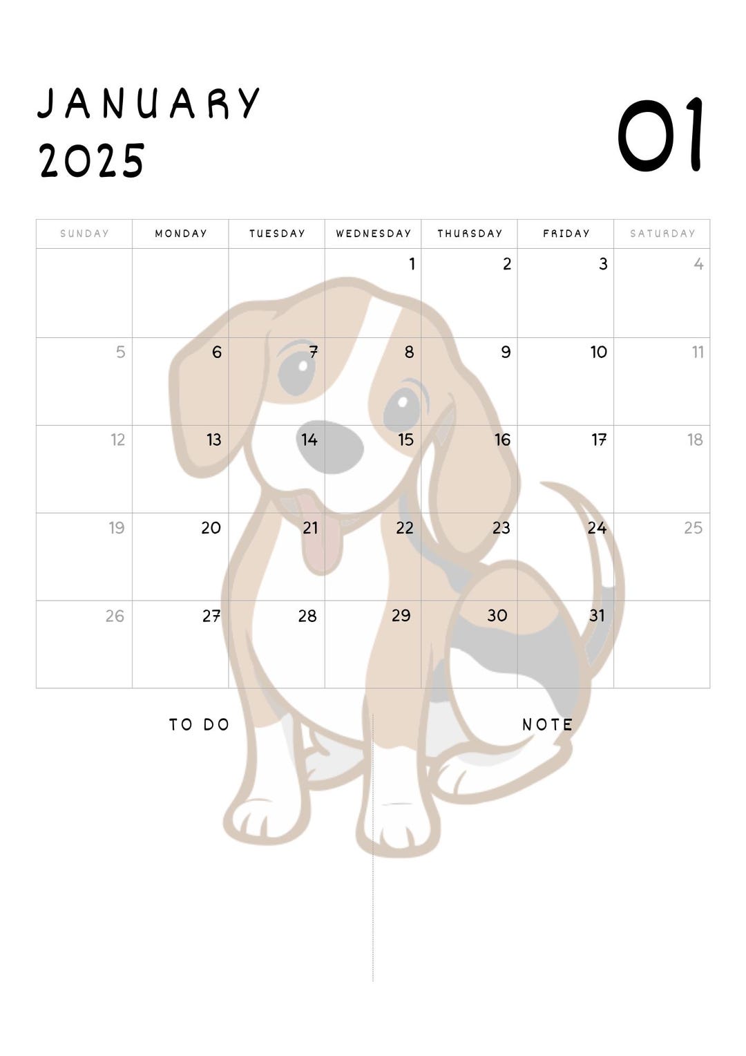 Dog Themed Printable Calendar for 2025 - Etsy