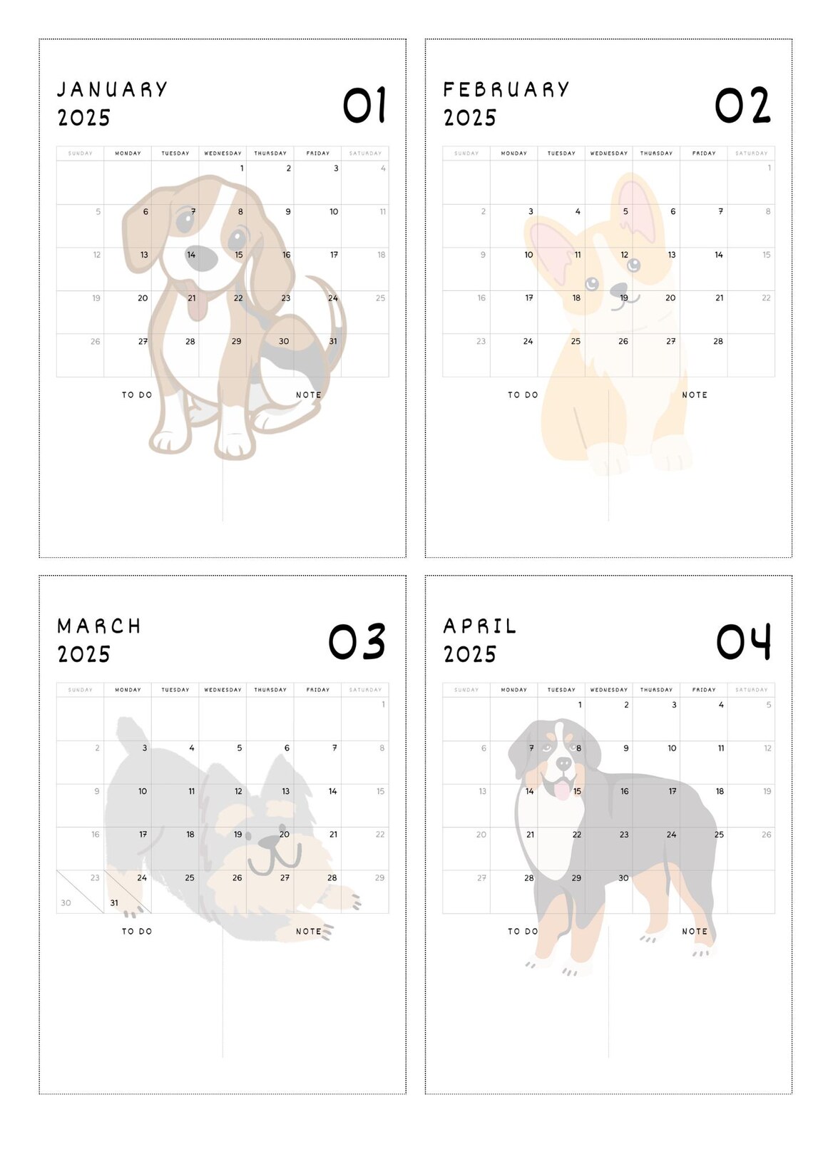 Dog Themed Printable Calendar for 2025 - Etsy