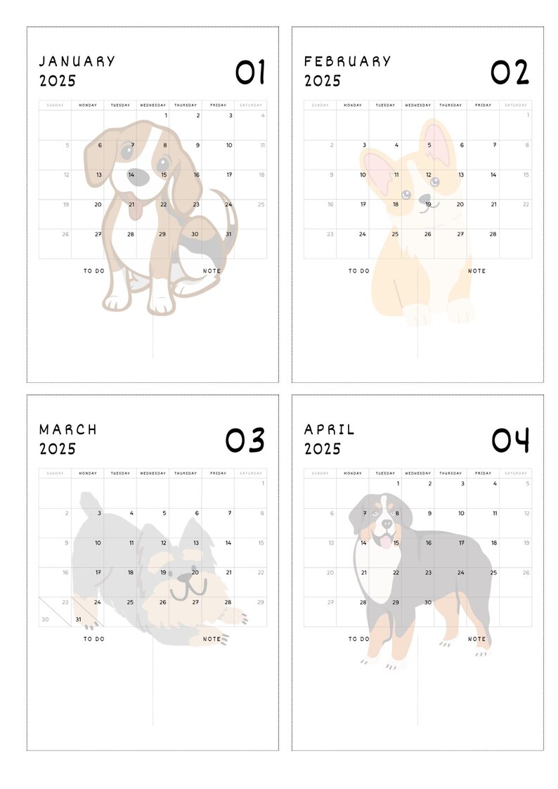 Dog Themed Printable Calendar for 2025 - Etsy