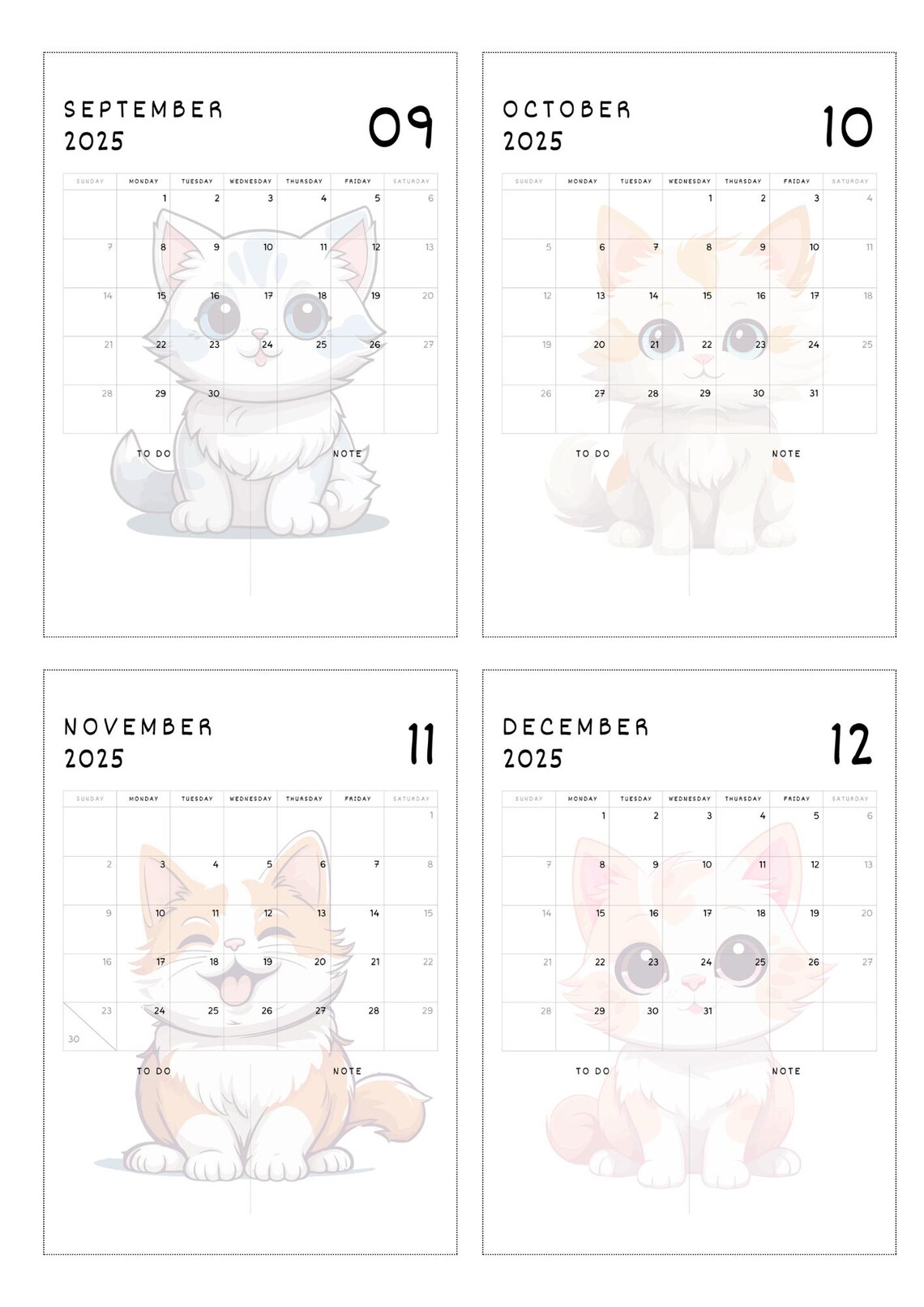 Cat Themed Printable Calendar for 2025 - Etsy