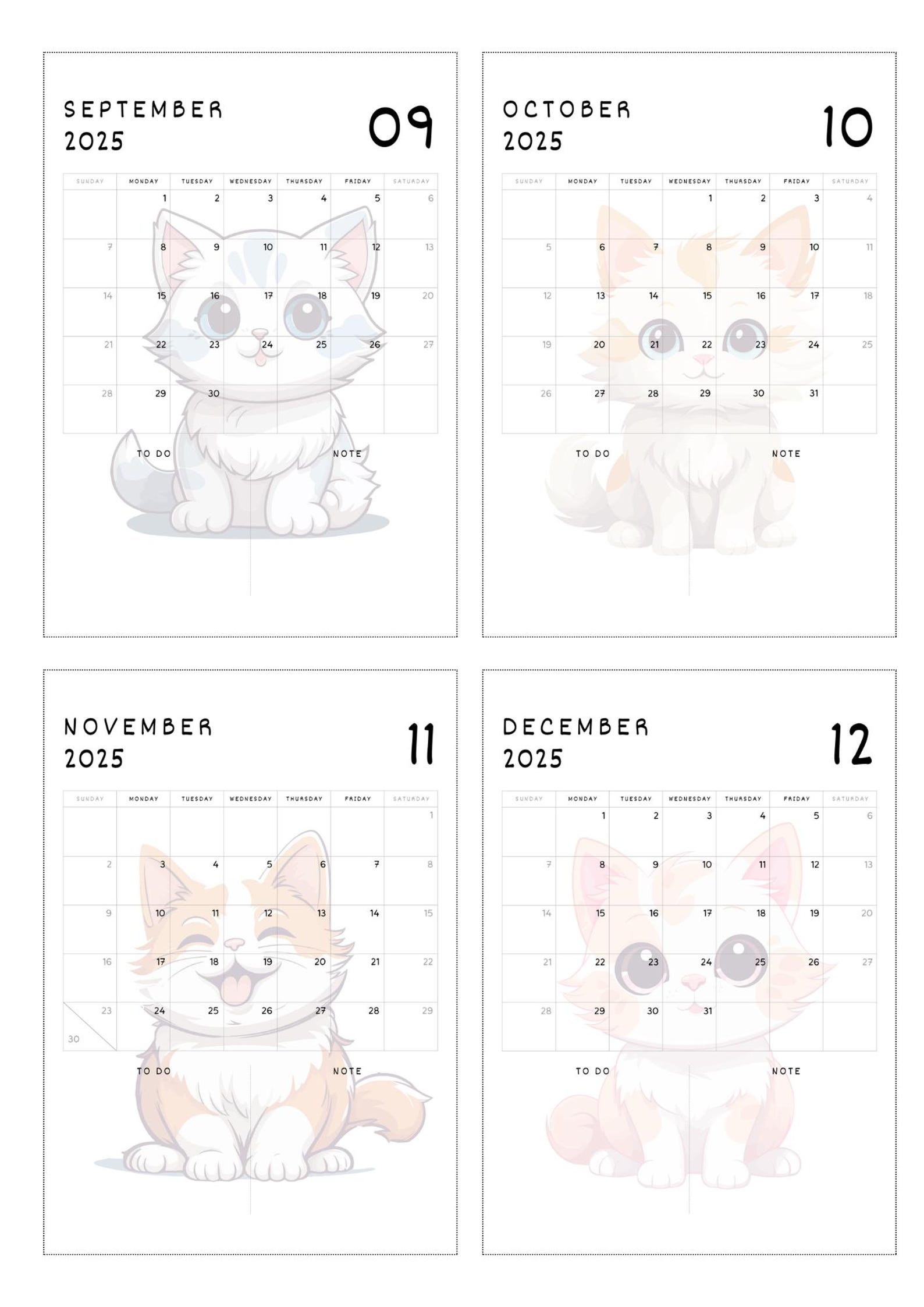 Cat Themed Printable Calendar for 2025 - Etsy