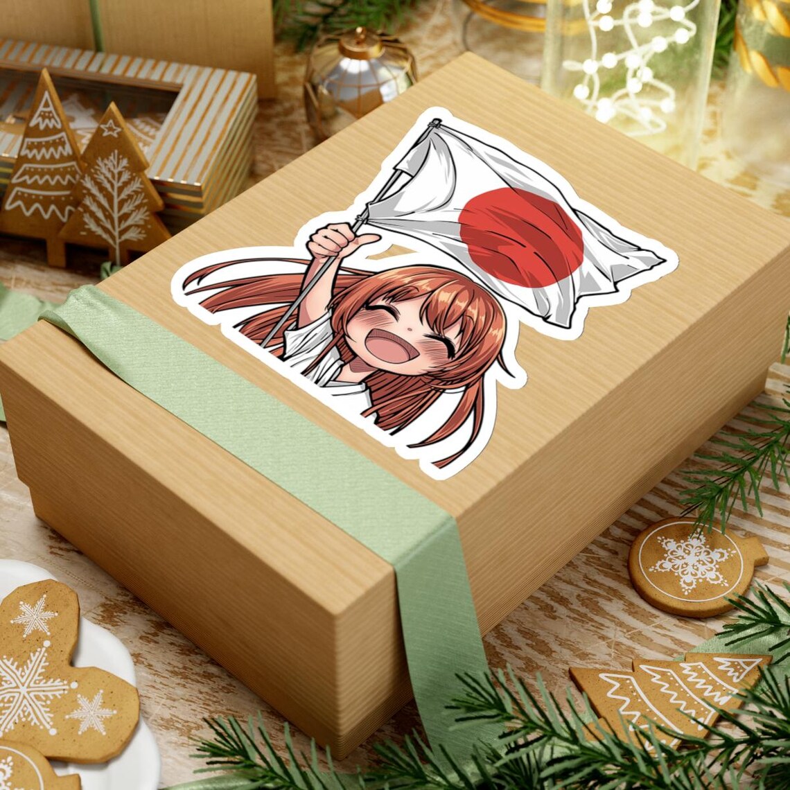Smiling Anime Character Waving the Flag of Japan Sticker - Etsy