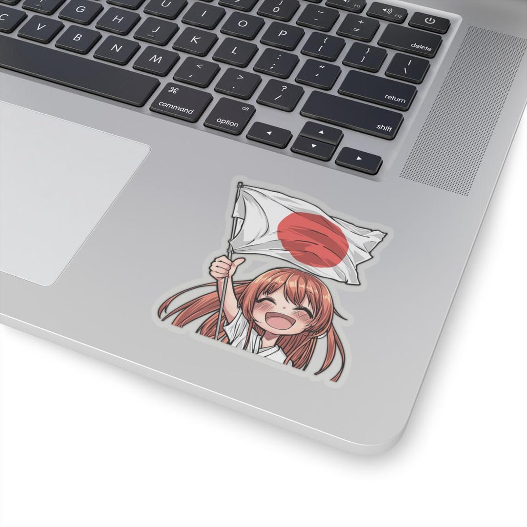 Smiling Anime Character Waving the Flag of Japan Sticker - Etsy