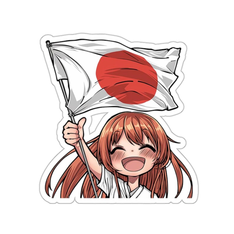 Smiling Anime Character Waving the Flag of Japan Sticker - Etsy