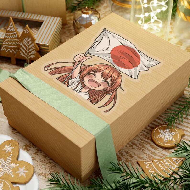 Smiling Anime Character Waving the Flag of Japan Sticker - Etsy
