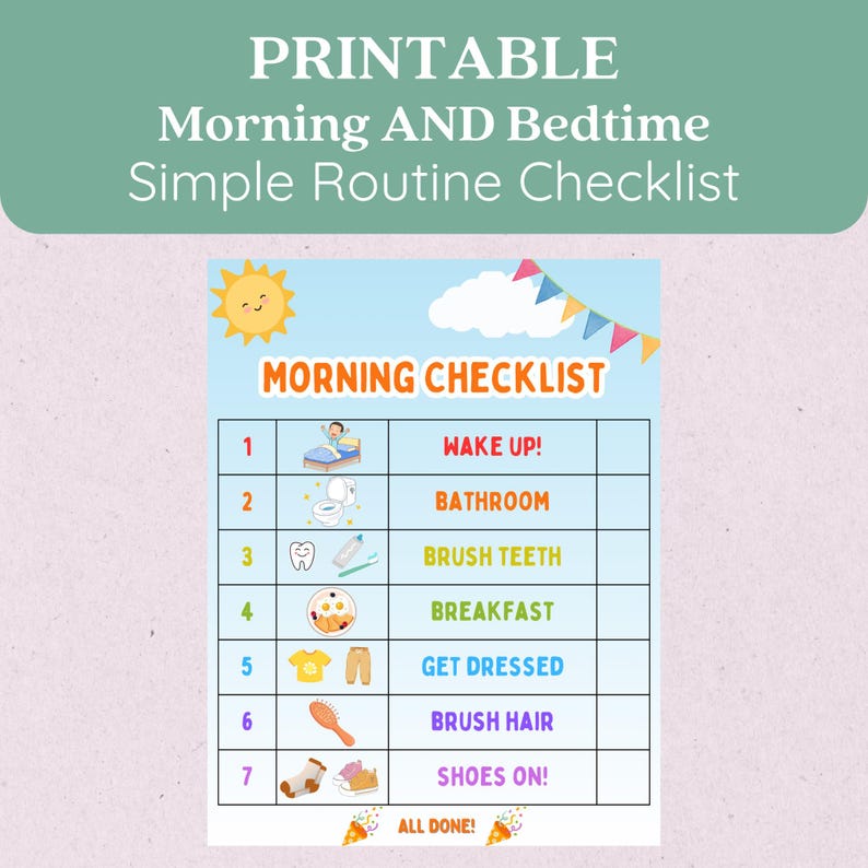 Morning AND Bedtime Routine Checklist Chart Kids Printable - Best Daily ...