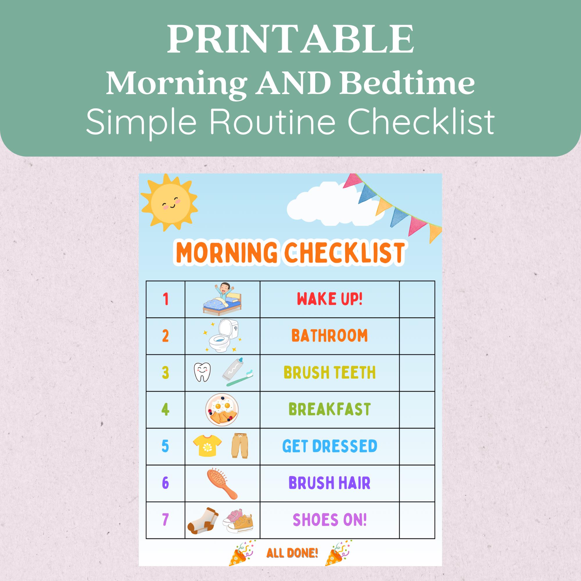 Morning AND Bedtime Routine Checklist Chart Kids Printable - Best Daily ...