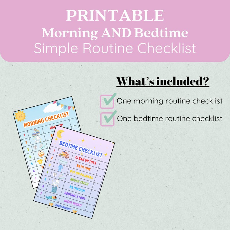 Morning AND Bedtime Routine Checklist Chart Kids Printable - Best Daily ...