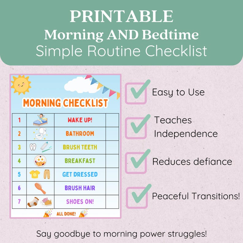 Morning AND Bedtime Routine Checklist Chart Kids Printable - Best Daily ...