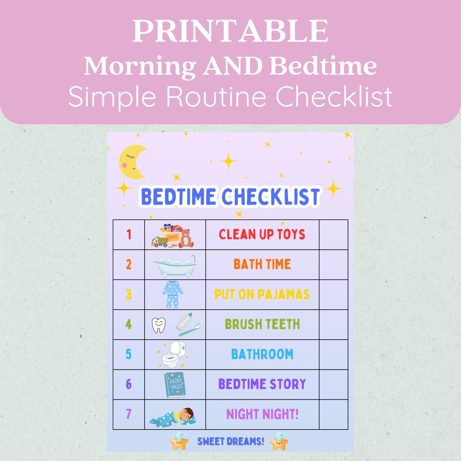 Morning AND Bedtime Routine Checklist Chart Kids Printable - Best Daily ...