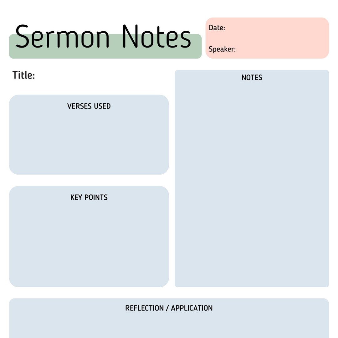 Sermon Notes Guide Sheet - Etsy