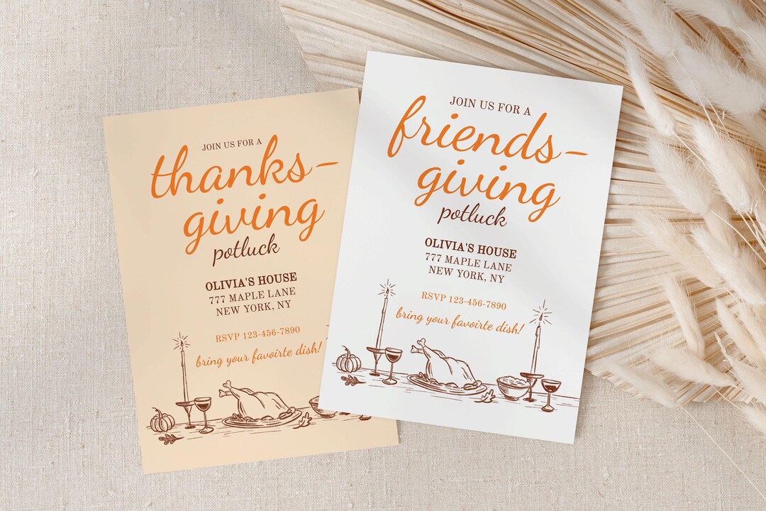 Thanksgiving Invitation, Friendsgiving Invitation Template, Editable ...
