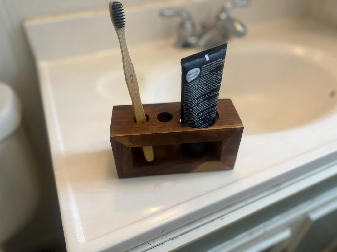 Rustic Toothbrush and Toothpaste Holder, Walnut Toothbrush Holder ...