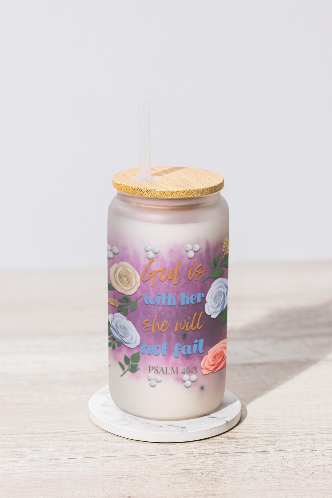 Faith Bible Verse Glass Can, Christian Sipper Drinkware, Religious 16oz ...