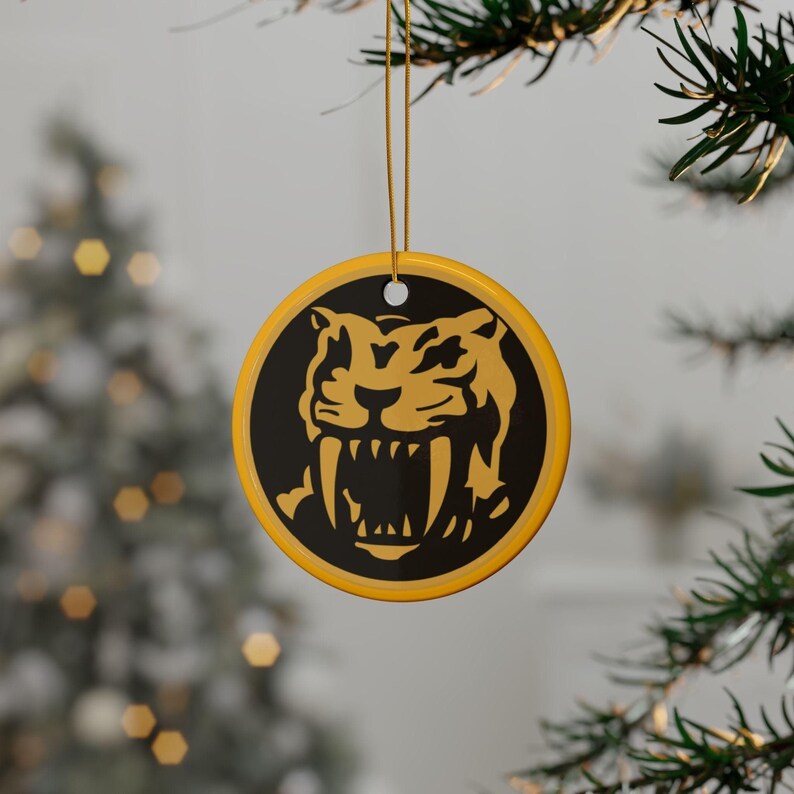MMPR Yellow Sabertooth Tiger Ceramic Christmas Ornament, Zyuranger Coin ...