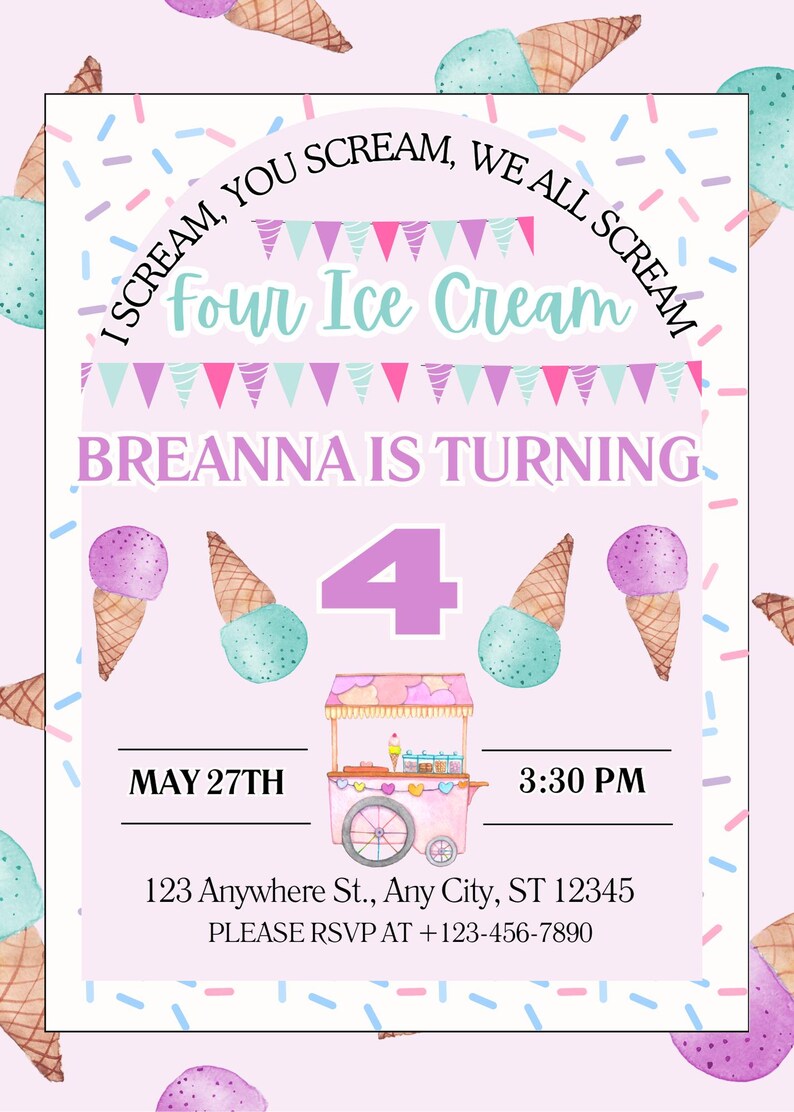 EDITABLE Ice Cream Birthday Invitation I Scream You Scream We All ...