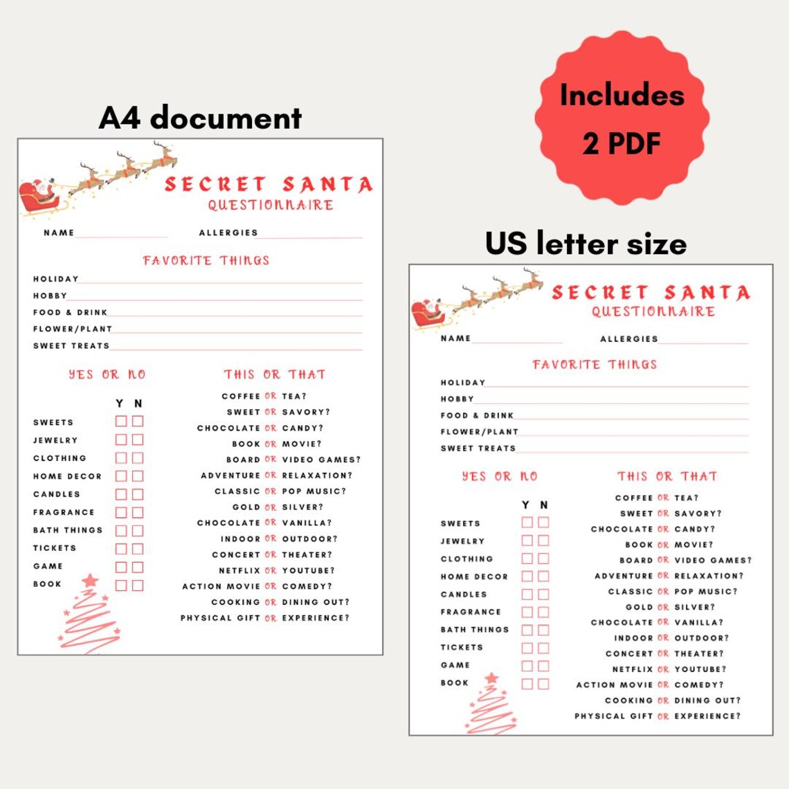 Secret Santa Questionnaire Christmas Gift Exchange Secret Santa Holiday ...