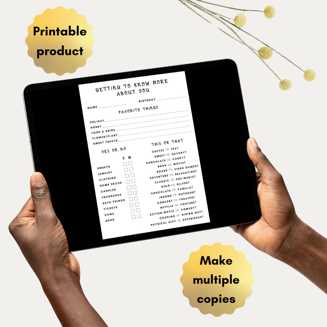 Favorite Things Questionnaire Getting to Know You Printable Employee ...