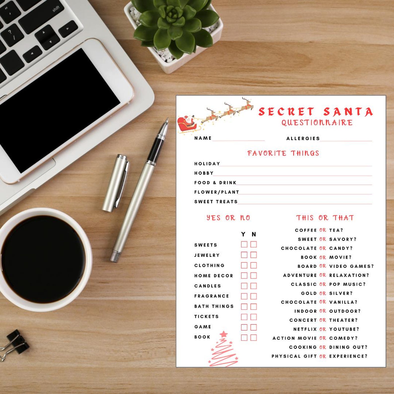 Secret Santa Questionnaire Christmas Gift Exchange Secret Santa Holiday ...