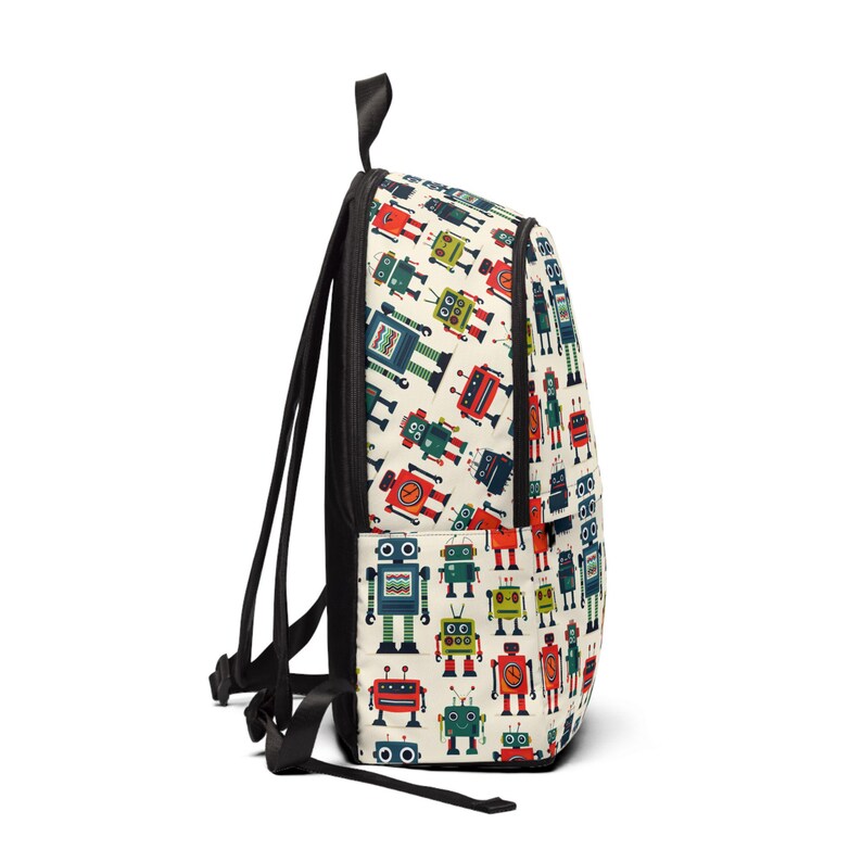 Colorful Robots Fabric Backpack - Cute Unisex School Bag, Sophisticated ...