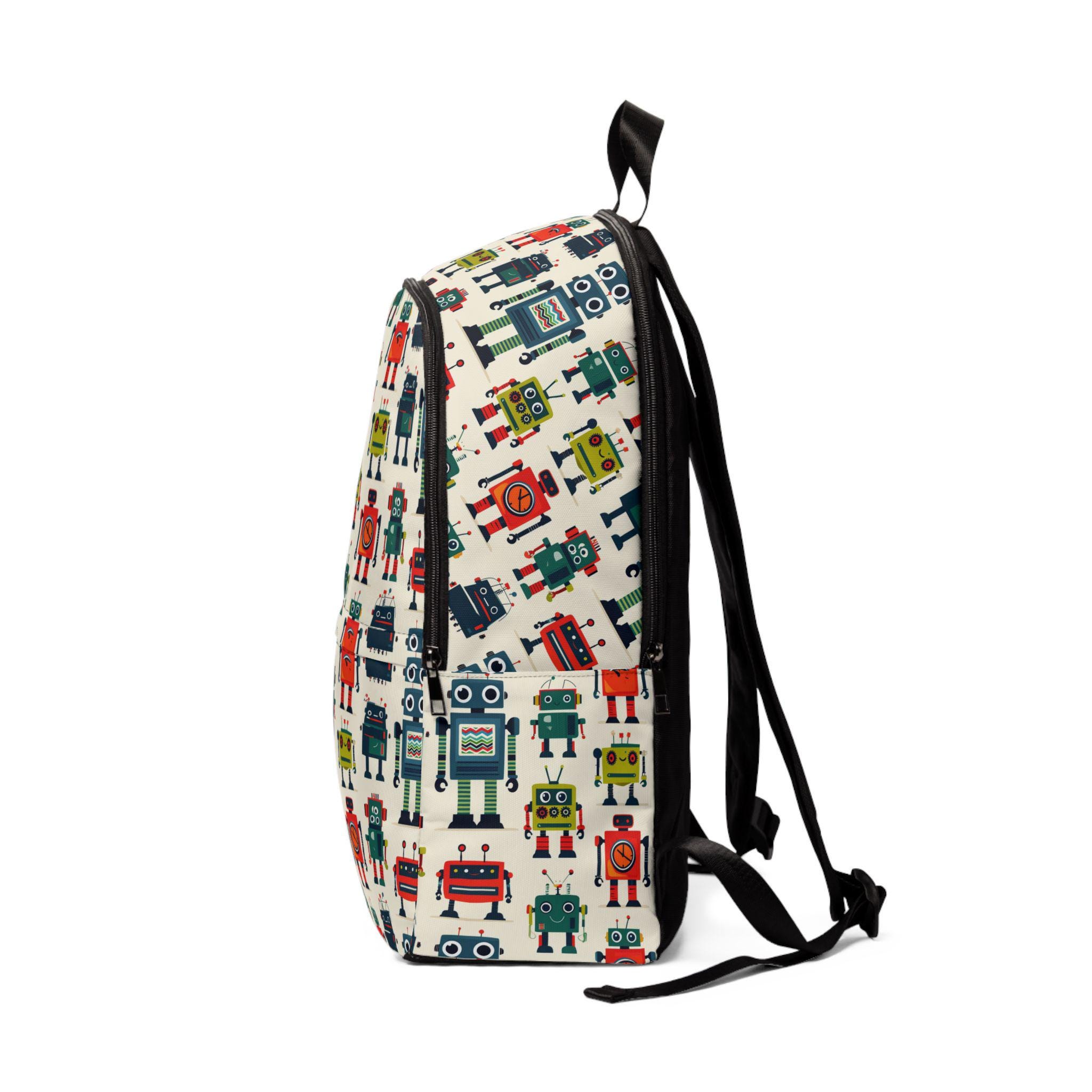 Colorful Robots Fabric Backpack - Cute Unisex School Bag, Sophisticated ...