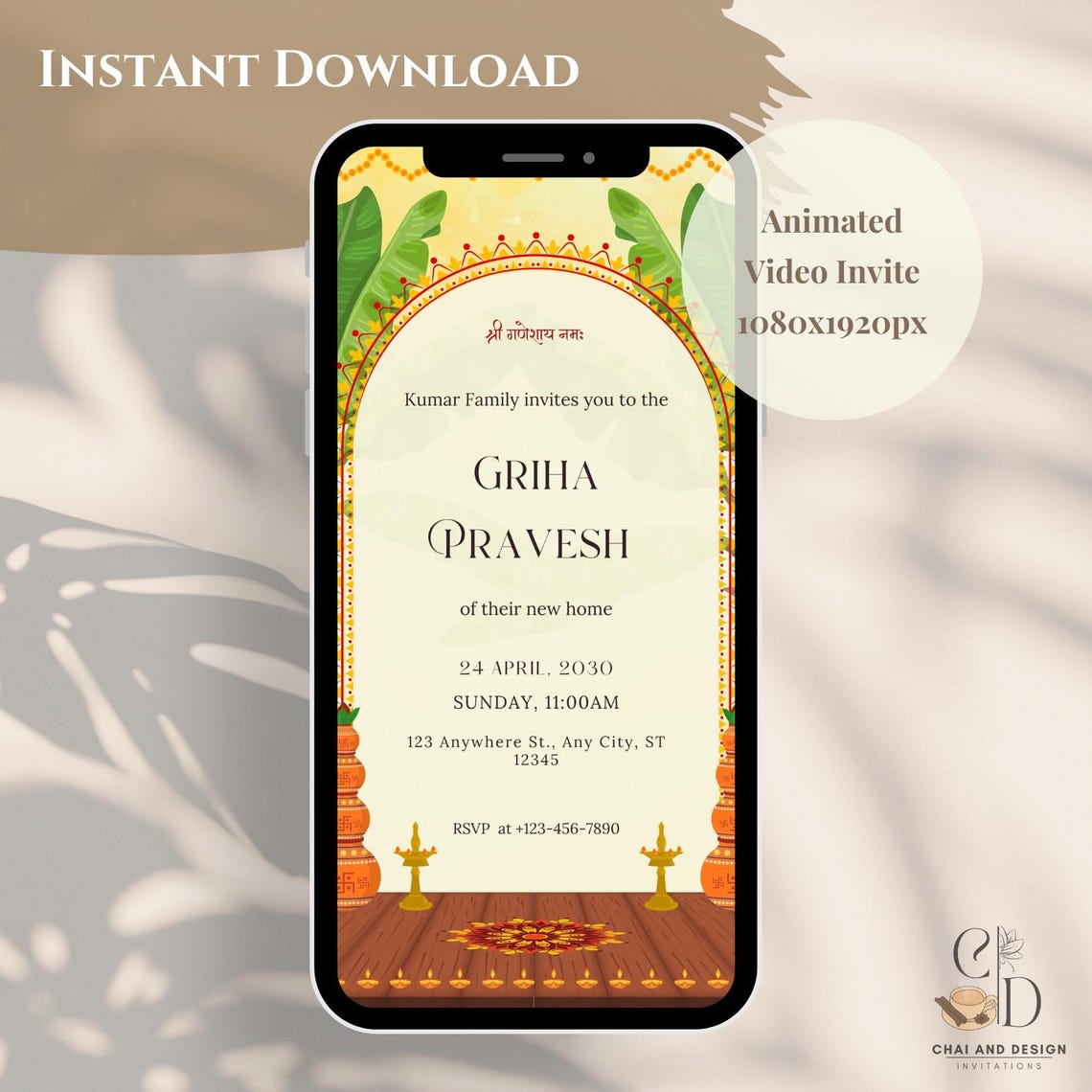 Traditional Griha Pravesh Invitation Template, Welcome Sign, Editable ...