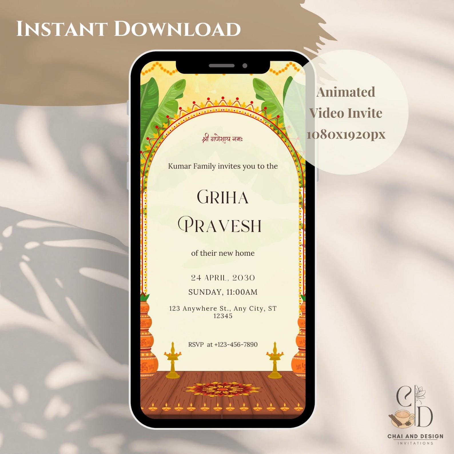 Traditional Griha Pravesh Invitation Template, Welcome Sign, Editable ...