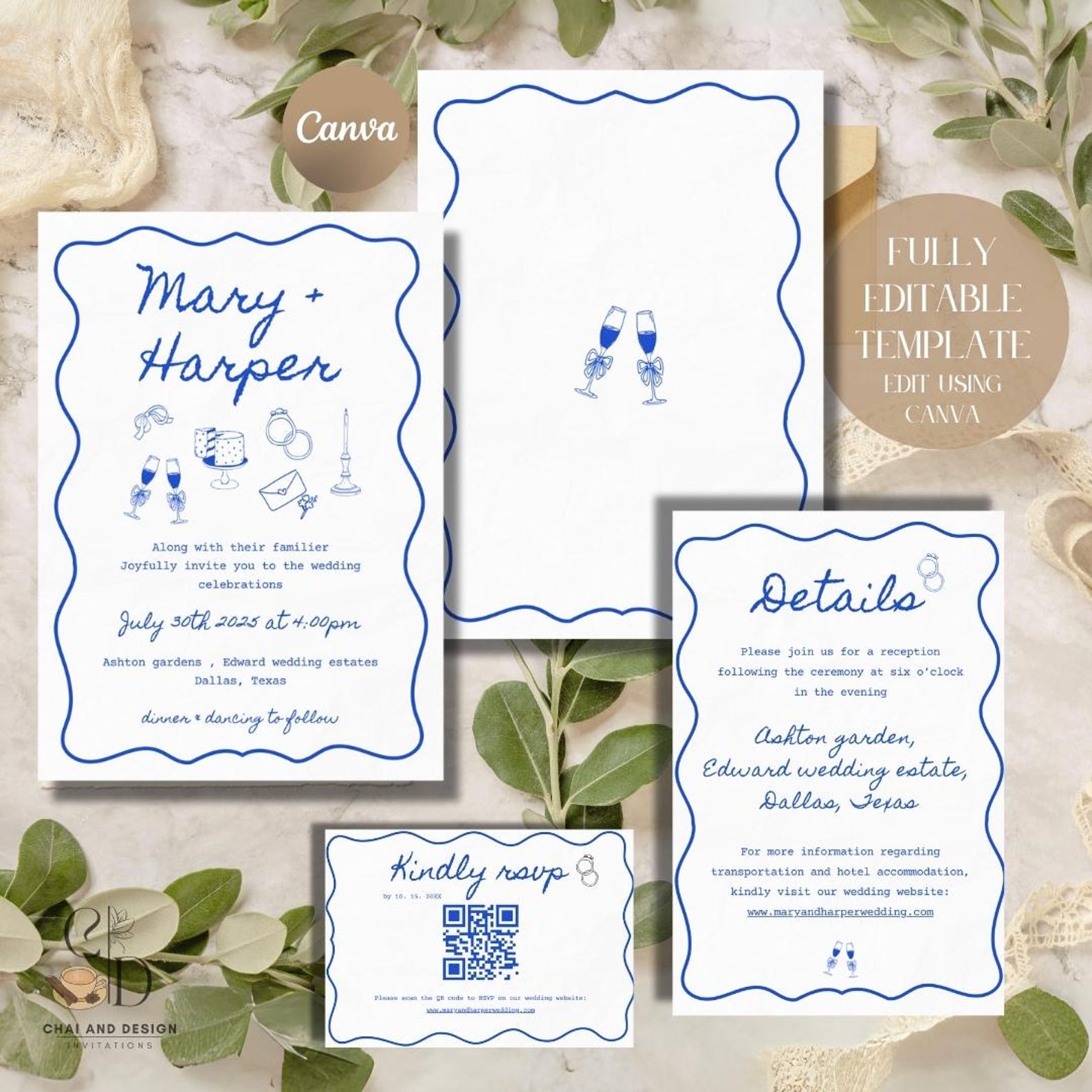 Blue Hand Written Wedding Invite Hand Drawn Wedding Invitation Unique ...