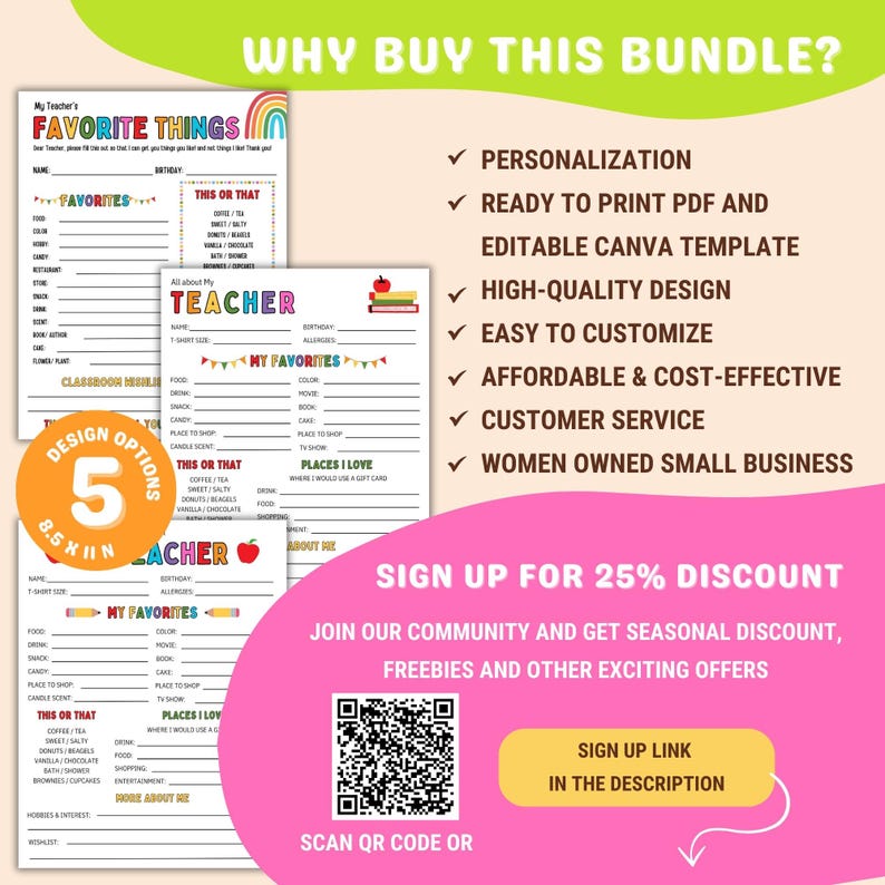 Teacher Favorite Things Questionnaire Form Printable Teacher Survey ...