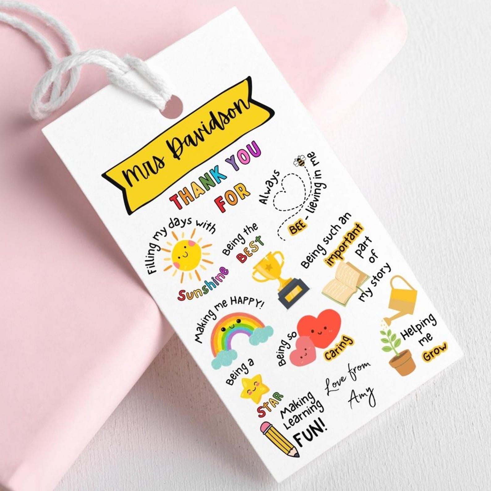 Custom Gift Tags Thank You Teacher Gift Tags Printable, Personalized ...