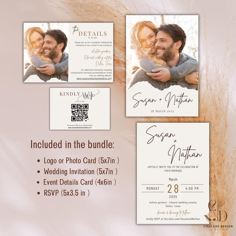 Printable Minimal Wedding Invitation Template Set, Digital Wedding ...