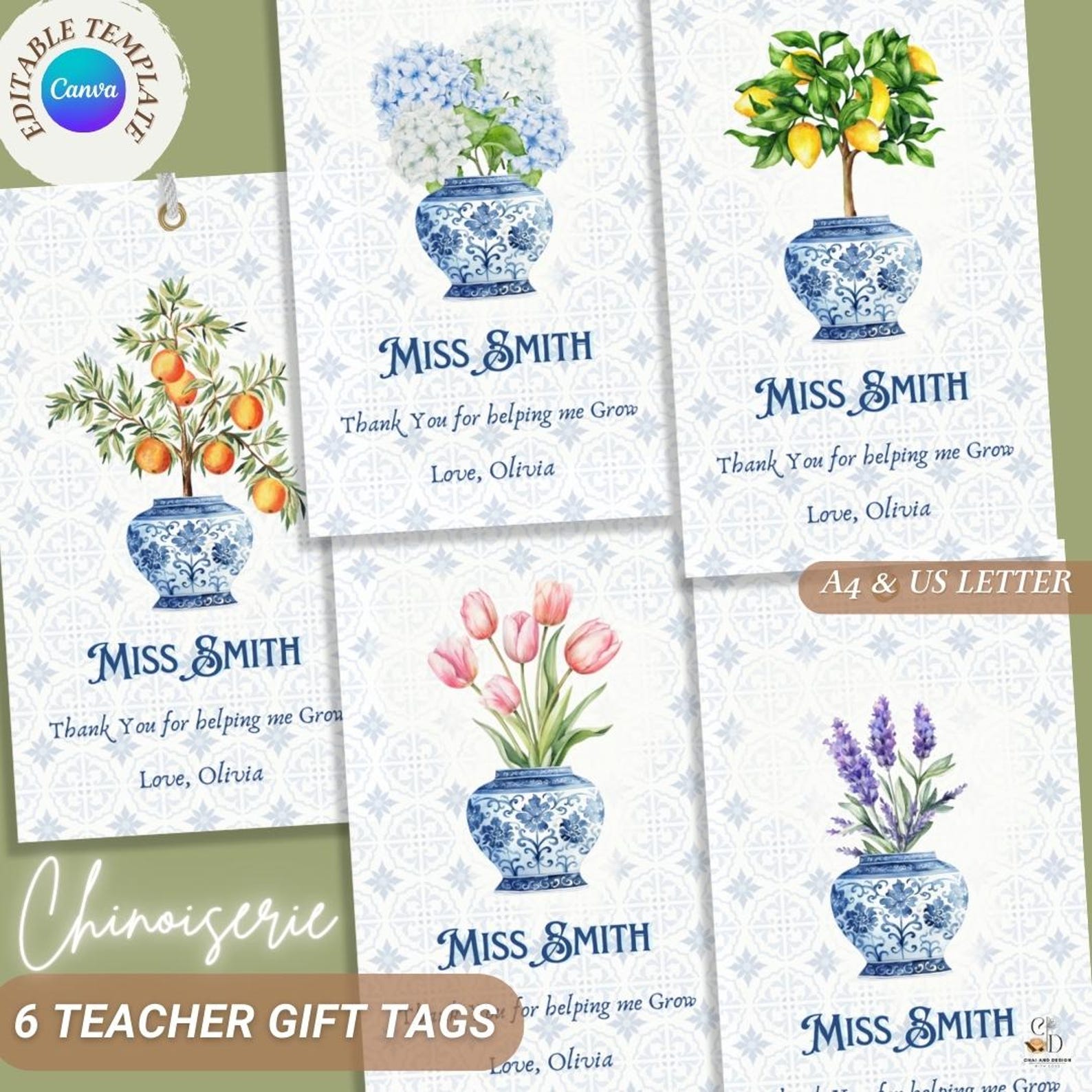 Toile Thank You Teacher Gift Tag, Teacher Appreciation Week Gift Tags ...