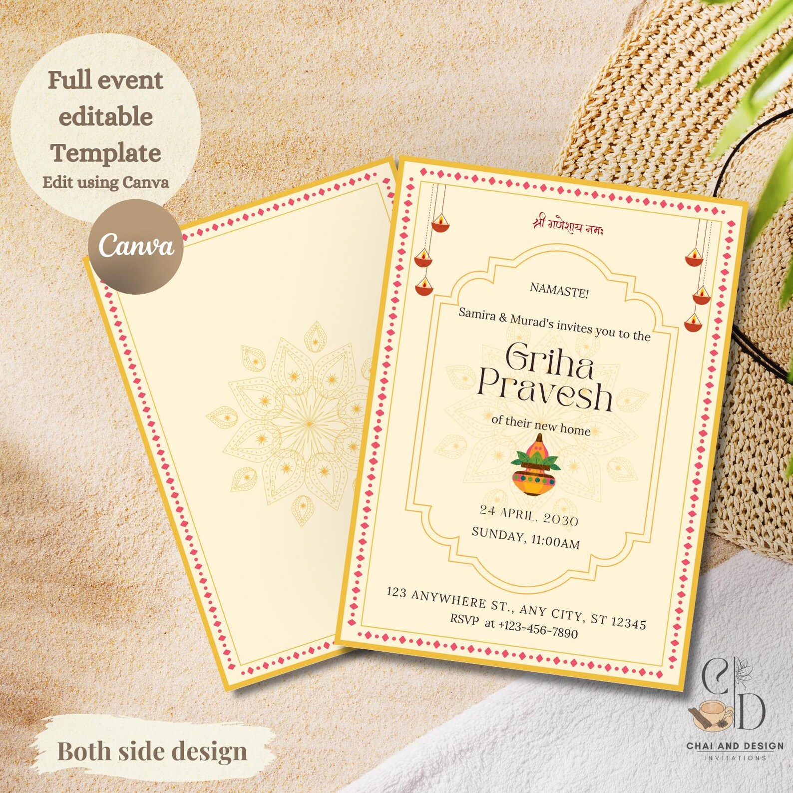Minimalist Griha Pravesh Invitation Template, Welcome Sign, Editable ...