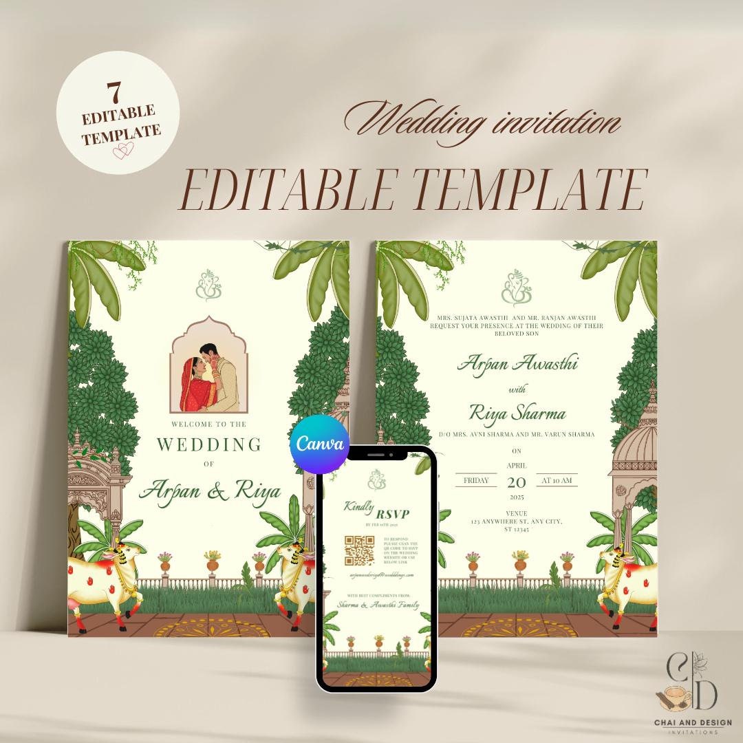 DIY Hindu Wedding Invitation Template All in One Bundle Traditional ...