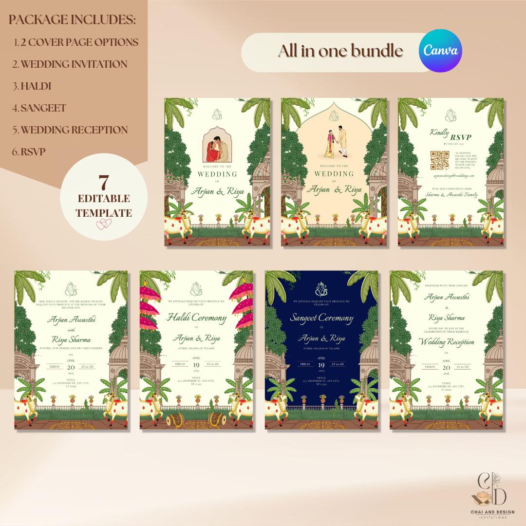 DIY Hindu Wedding Invitation Template All in One Bundle Traditional ...