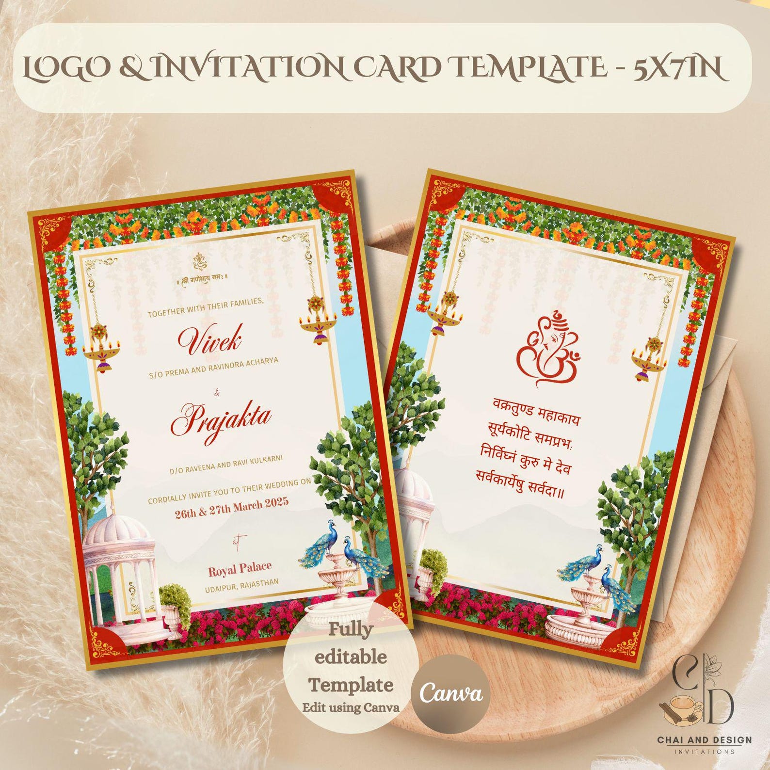 Indian Wedding Invitation Template, DIY Editable Illustrated Indian ...