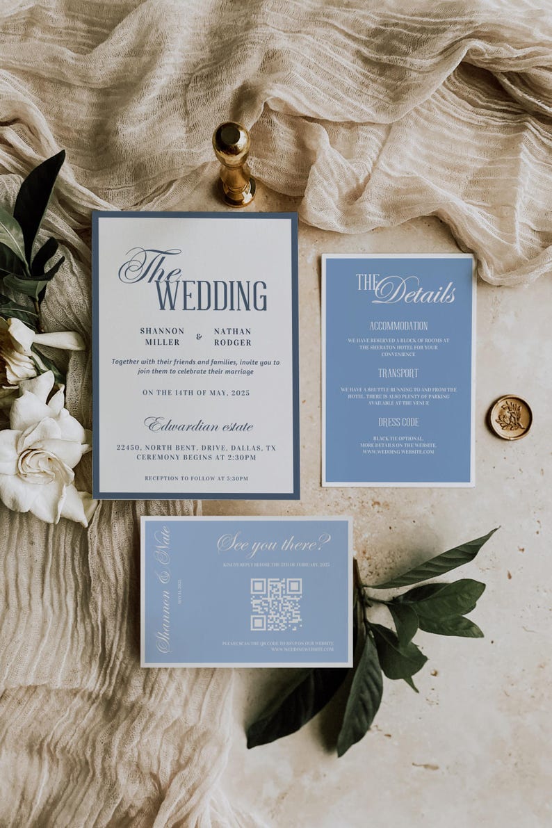 French Blue Wedding Invitation Suite Light Blue Wedding Invite Set ...