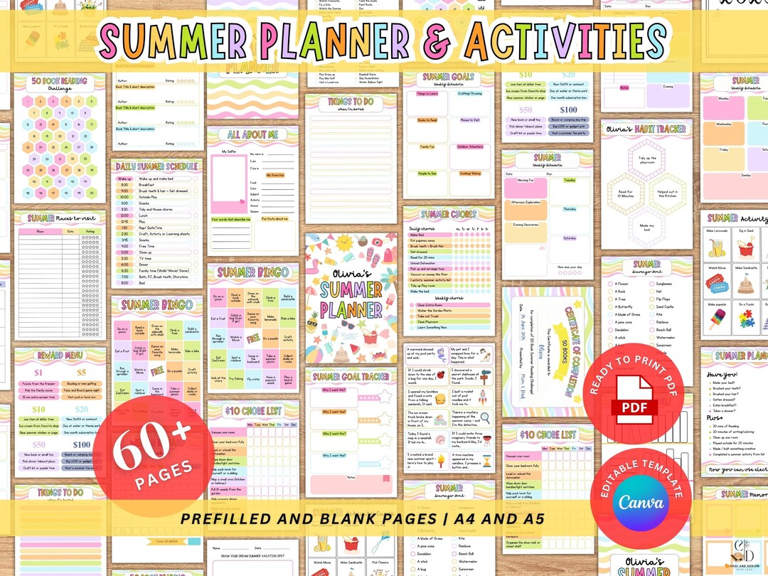 Summer Planner for Kids Bundle, Printable Summer Rules Checklist ...