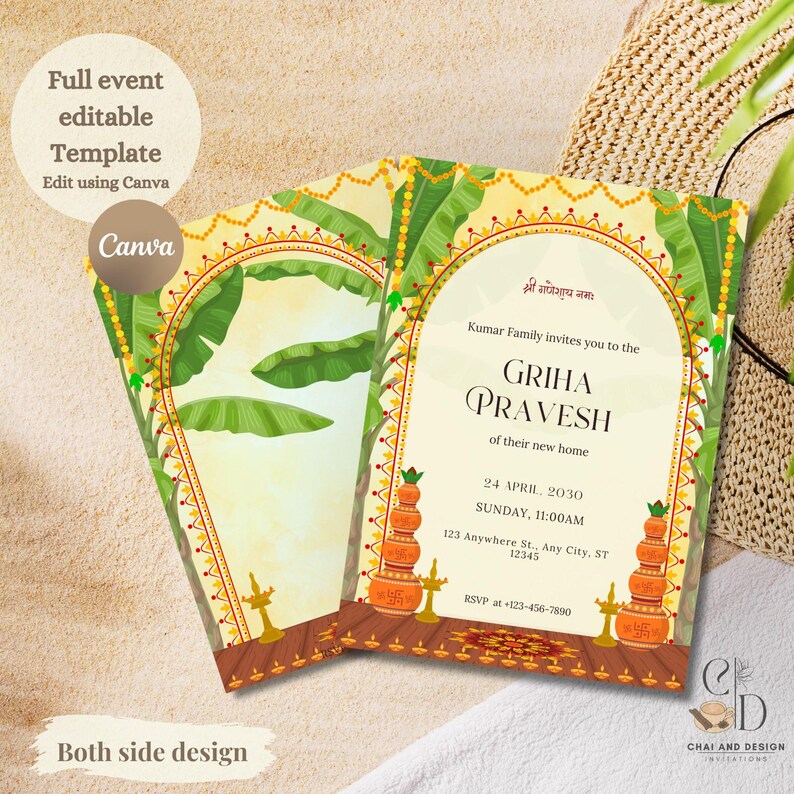 Traditional Griha Pravesh Invitation Template, Welcome Sign, Editable ...