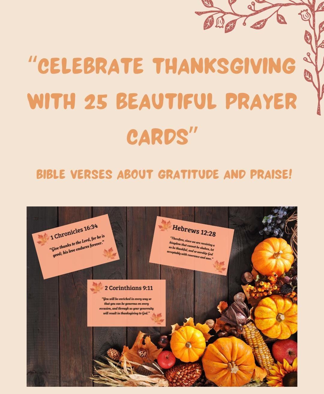 25 Thanksgiving Prayer Cards Bible Verses of Gratitude - Etsy