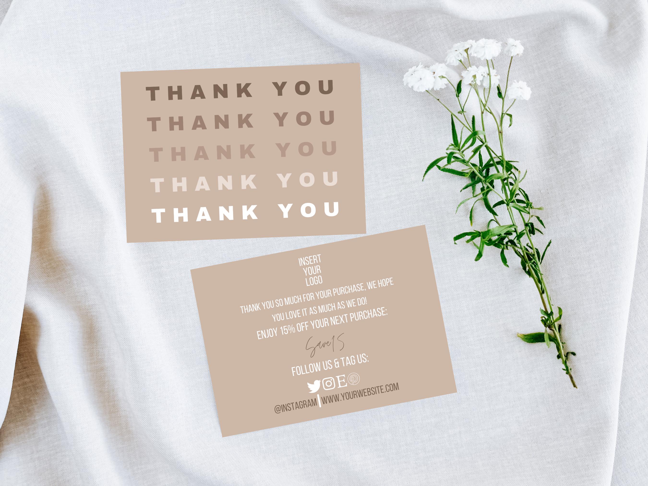 Neutral Tan Thank You Card Template for Small Businesses - Editable ...