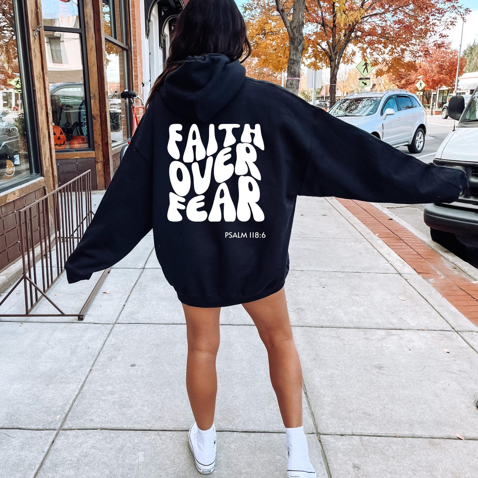 Faith Over Fear Hoodie With Puff Writing, Empowering Christian Apparel ...