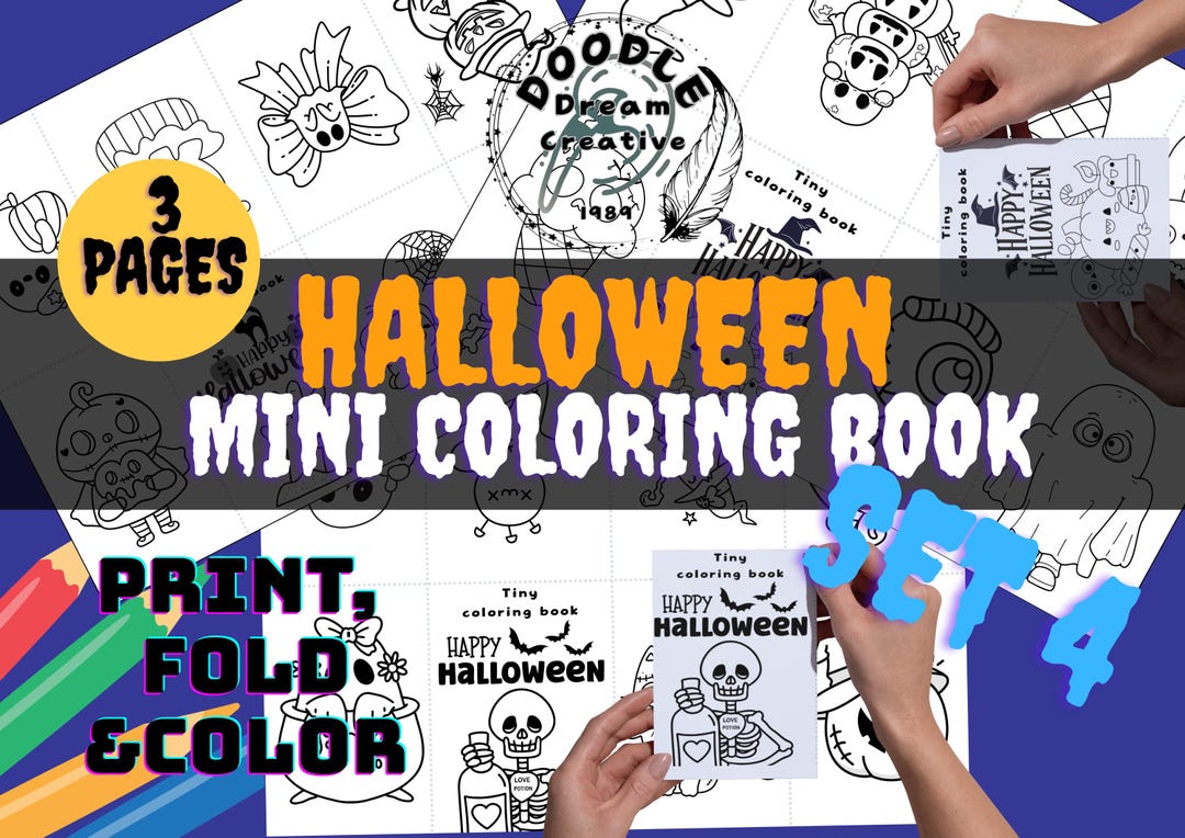 Halloween Mini Coloring Book: Mini Printable Pages, Set 4 (PDF) - Etsy