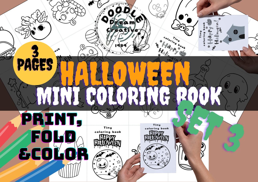 Halloween Mini Coloring Book : Set 3, Spooky-cute Designs (printable ...