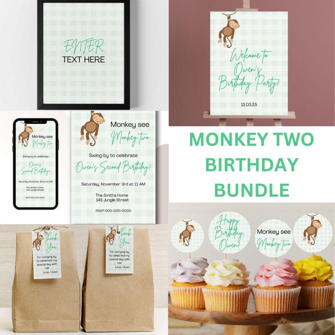 Monkey See Monkey Two Birthday Decor Bundle|printable Monkey Party ...