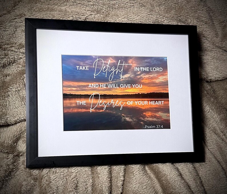 Fiery Sunrise Sky Reflection Photography Print: Psalm 37, Christian Art ...